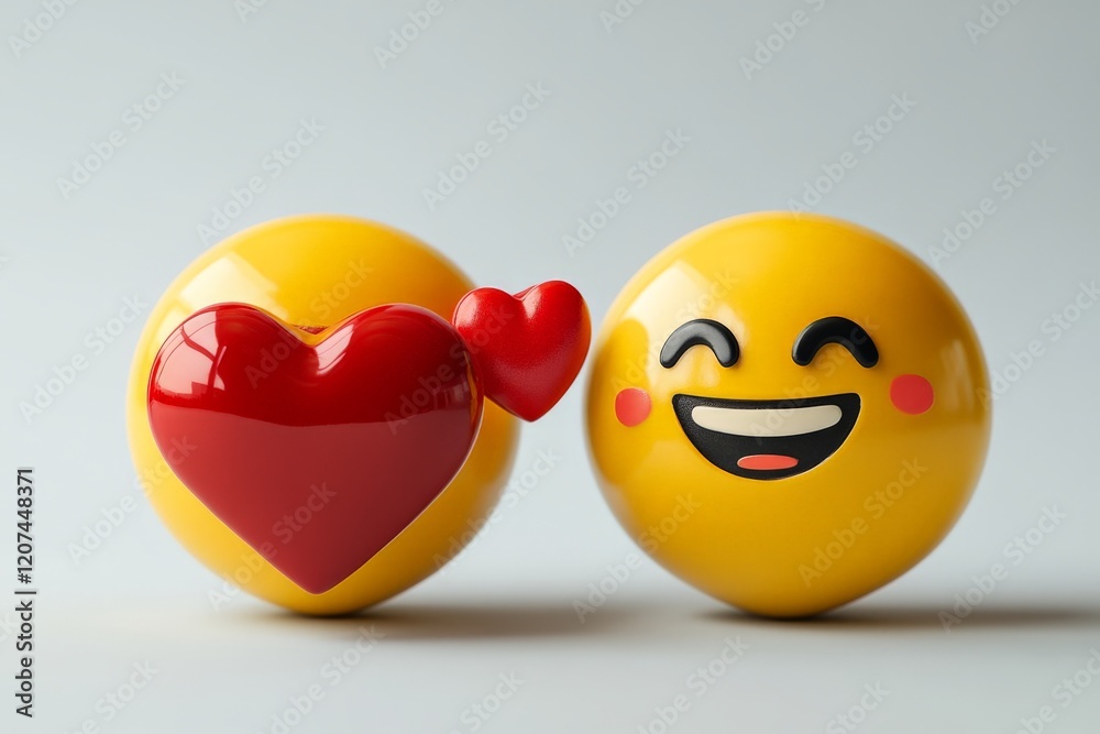 Foto de Stock Colorful smiling emoji and heart emoji representing joy ...