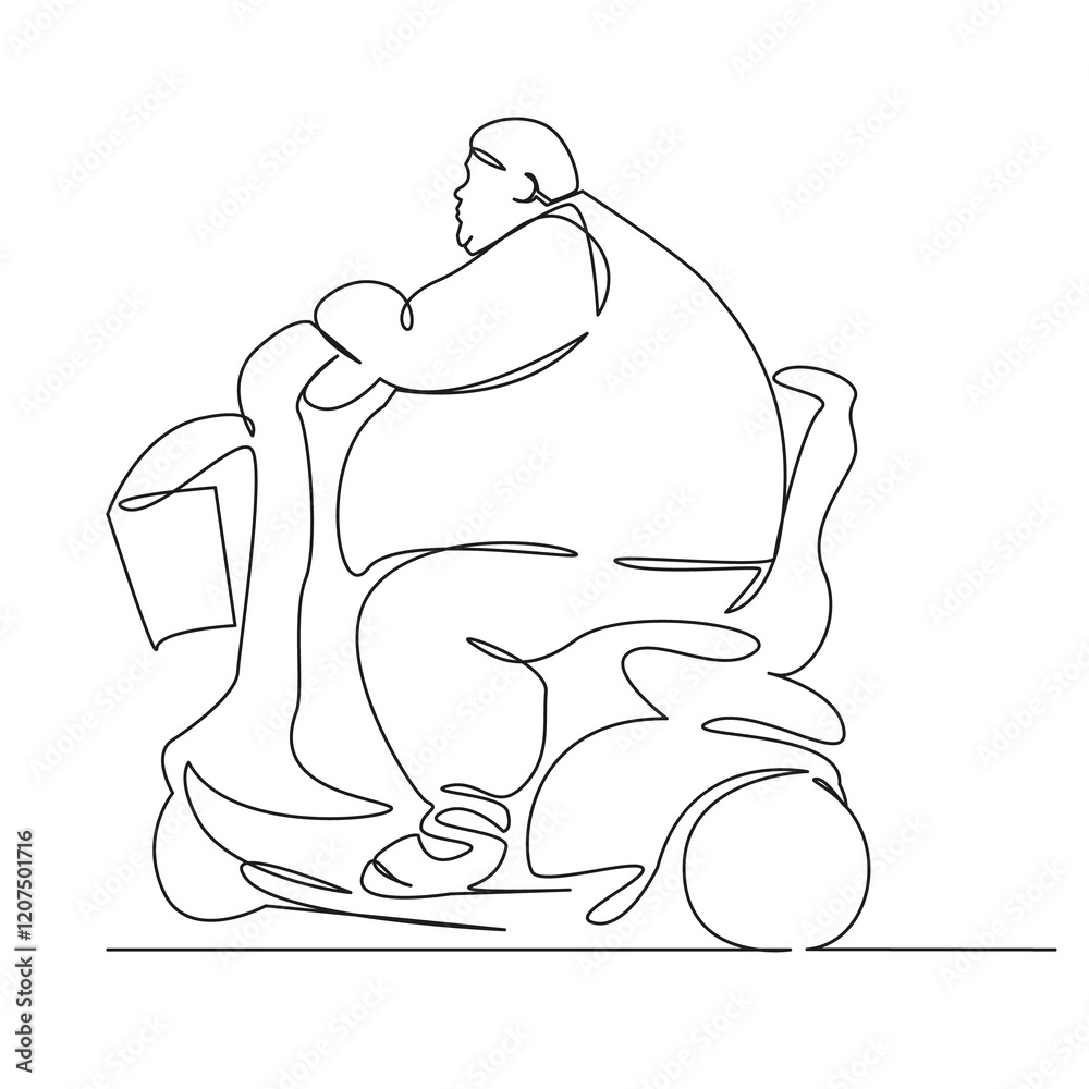 One continuous single drawing line art flat doodle fat man, mobility ...