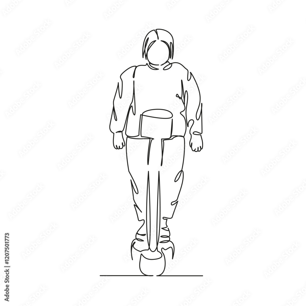 One continuous single drawing line art flat doodle fat woman standing ...