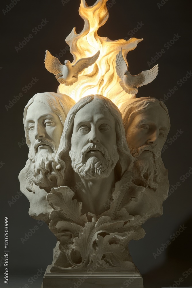 Holy Trinity Day (Pentecost) Symbolic sculpture of divine trinity with ...