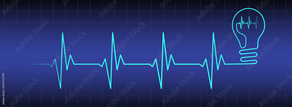 Heart rhythm illustration with lightbulb on blue medical background ...