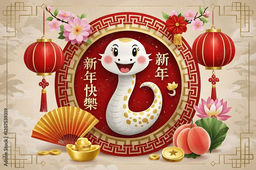 2025 Chinese Lunar New Year of the snake Design with Plum Blossoms ...