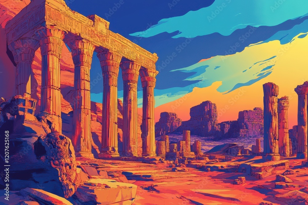 Ancient Ruins in a Vibrant Desert Landscape Stock Photo | Adobe Stock