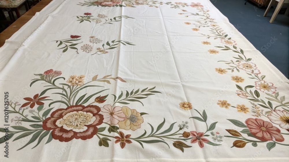 Classic tole painting on plain white cotton fabric featuring detailed ...