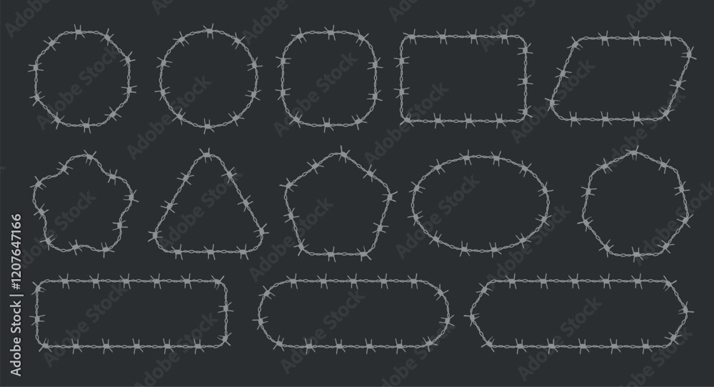 Barbed wire frames. Geometric shapes for danger security zones banners ...