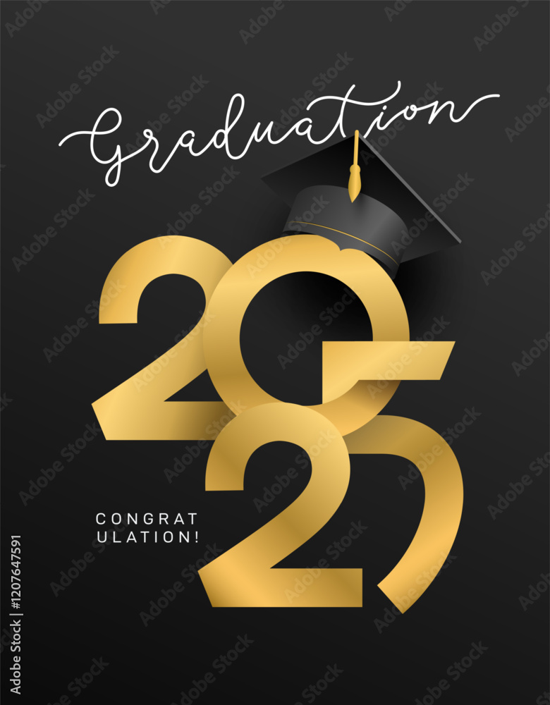 Class of 2025 Graduation golden typography. Black background with gold ...