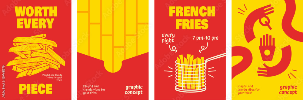 French Fries Cover Designs with Bold Typography and Vibrant Red-Yellow ...
