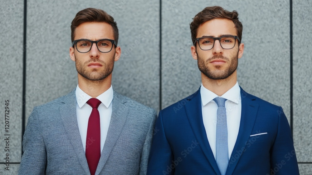 Identical Twins in Suits: Two impeccably dressed identical twin ...