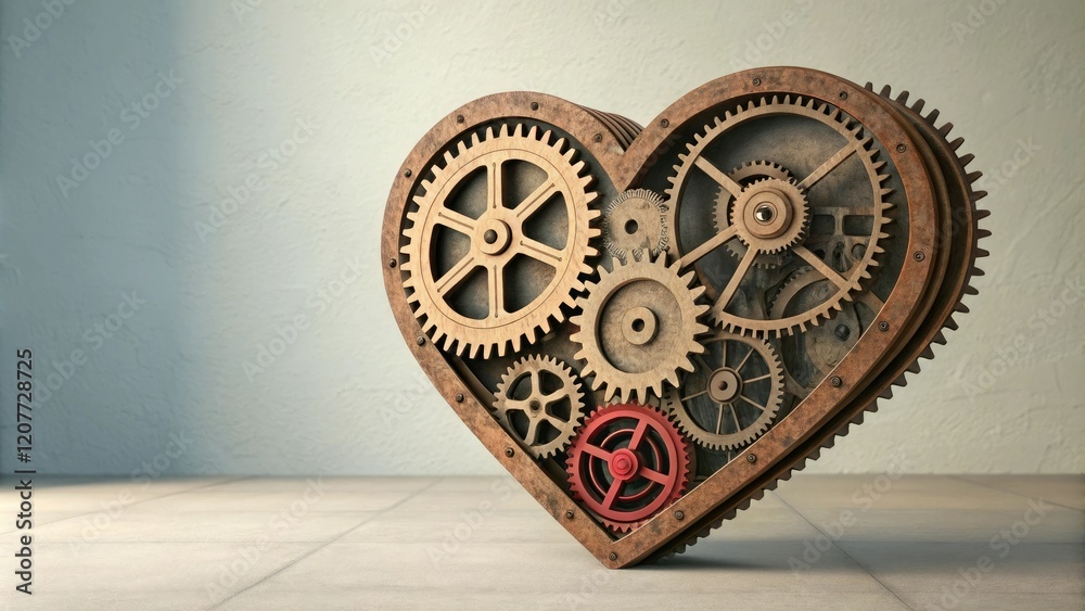 Animated heart-shaped gear box with spinning wheels animation, heart ...