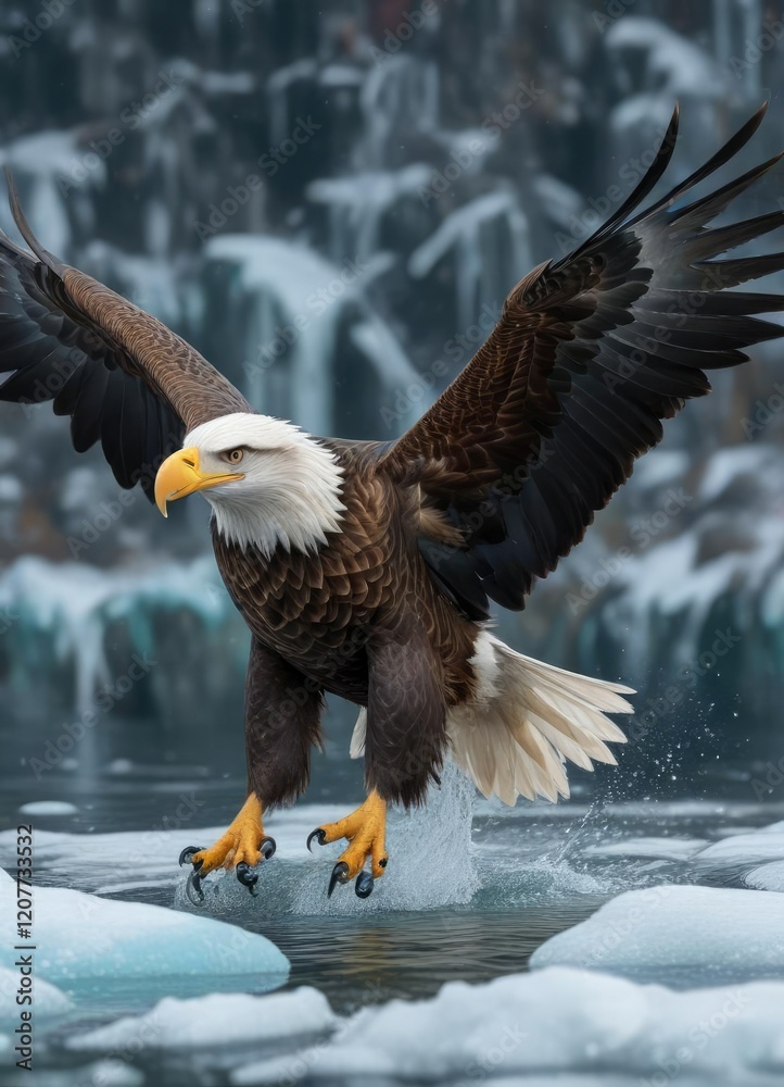Bald Eagle diving into icy waters to catch salmon near Homer Alaska ...