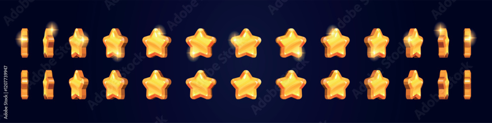 Cartoon star rotation. Animated gold stars turning around sequence ...