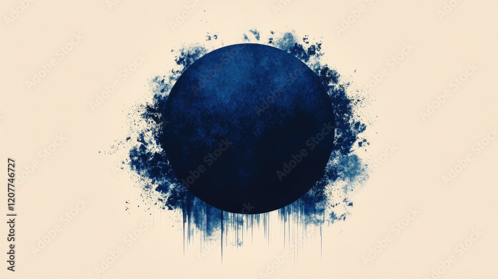 Glowing navy blue circle on an abstract minimalist background with ...