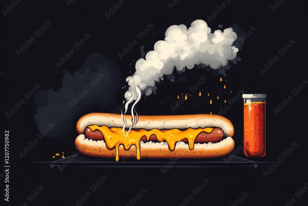 A pixel art depiction of a greasy wurst sausage sizzling on a grill ...