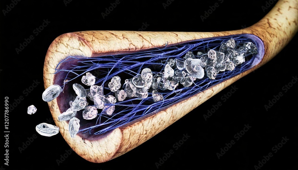 Cholesterol blocked artery. The accumulation of cholesterol in the ...