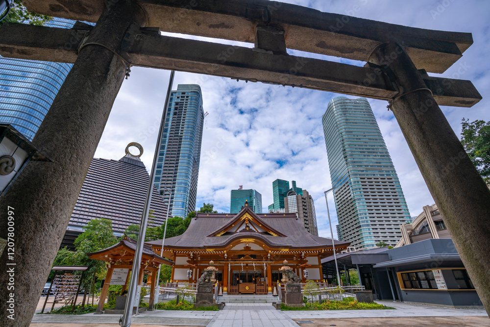 Nishikubo Hachiman Shinto Shrine and high rise buildings through the ...