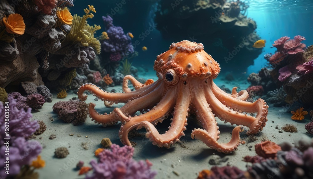 An octopus trap resembling a conch shell on the ocean floor with coral ...