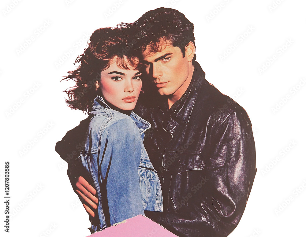 Vintage Love: 80s Couple in Denim and Leather Jackets, Retro Romance ...