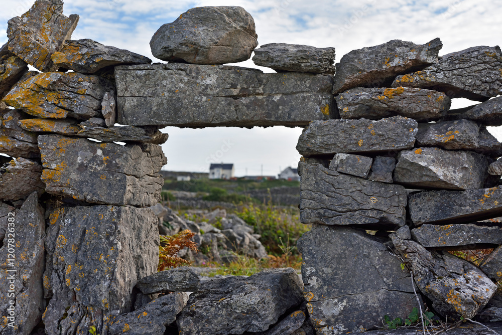 Dry stone walls, Inishmore, largest of the Aran Islands, Galway Bay ...