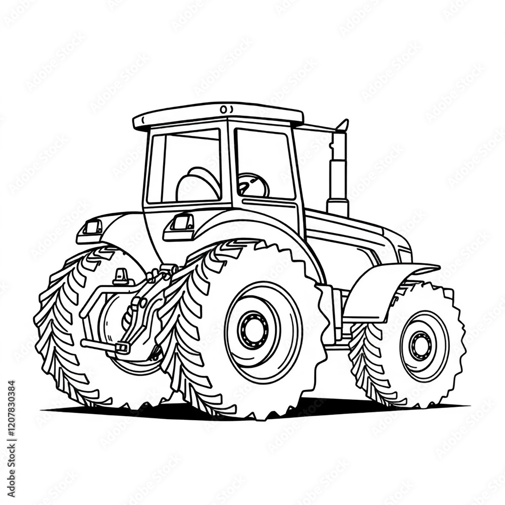 Cartoon Tractor Black and White Sketch Simple Line Drawing Children's ...