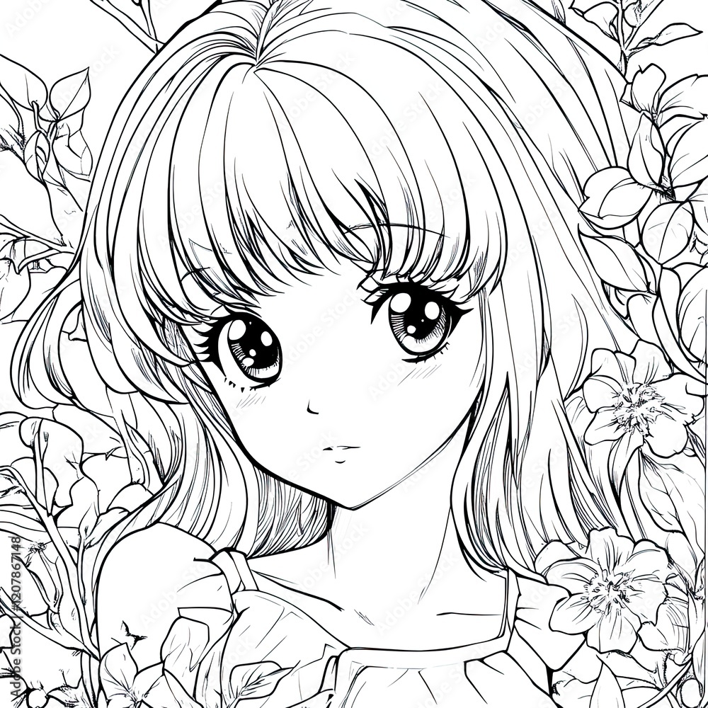 Simple Anime Coloring Page Fun Book Illustrations for Kids Stock ...