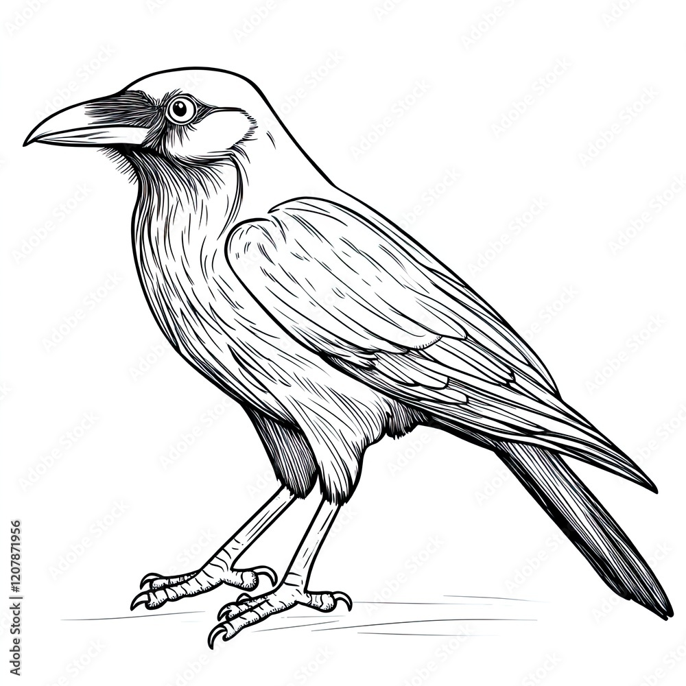 Charming Crow Line Art Simple Coloring Page for Kids Stock Illustration ...