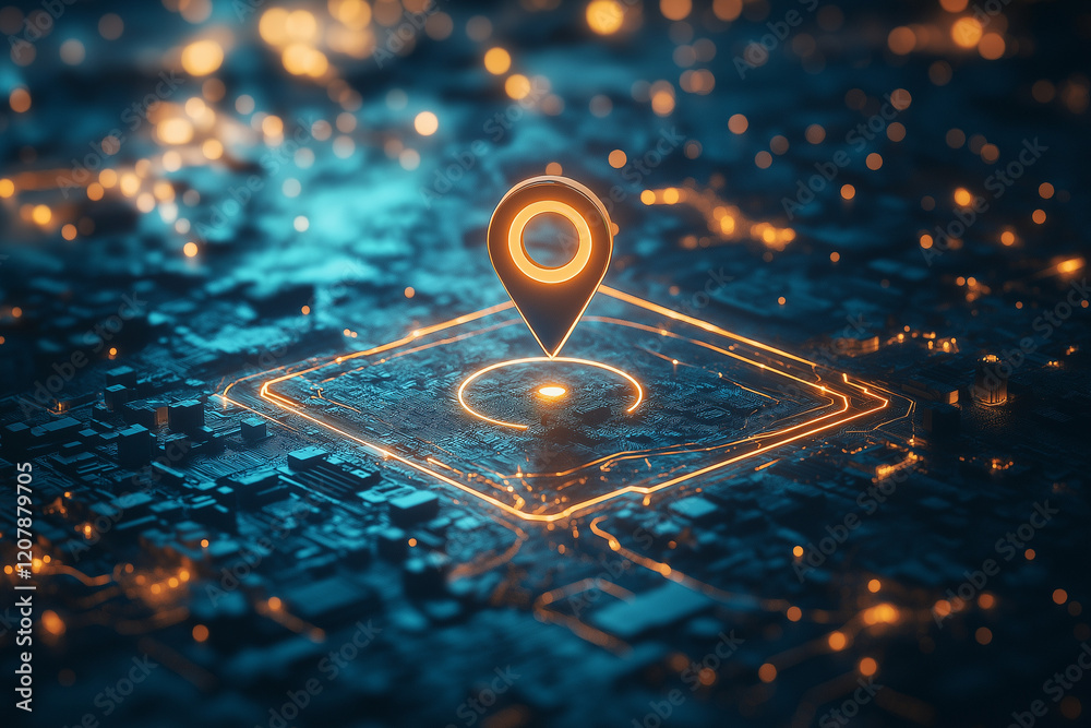 Find your way. Location marking with a pin on a map with routes ...