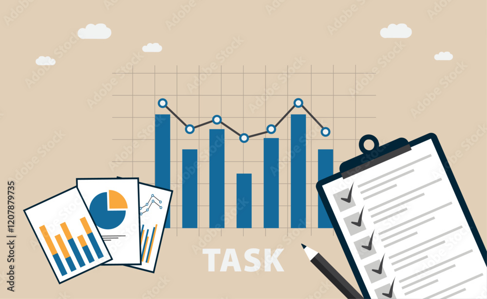 This design focuses on task management and analytics. A bar chart with ...