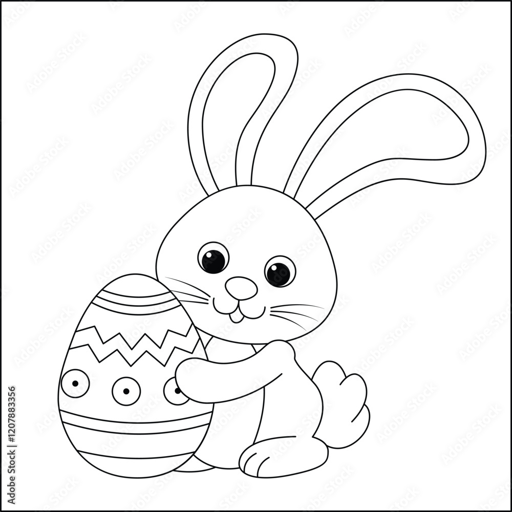 easter bunny with easter egg rabbit line art coloring page for kids ...