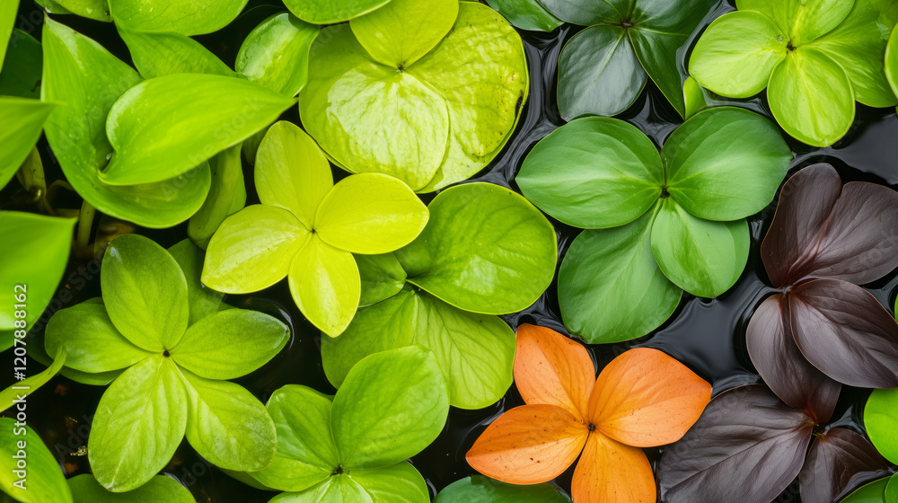 Lush wetland plants with vibrant colors and textures create serene ...