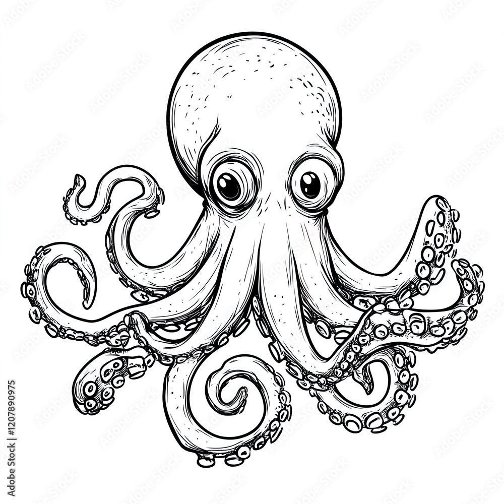 Octopus Outline Drawing Simple Coloring Page for Kids Stock ...