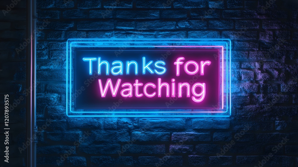 Futuristic Urban Neon Sign: Glowing Pink and Blue 'Thanks for Watching ...