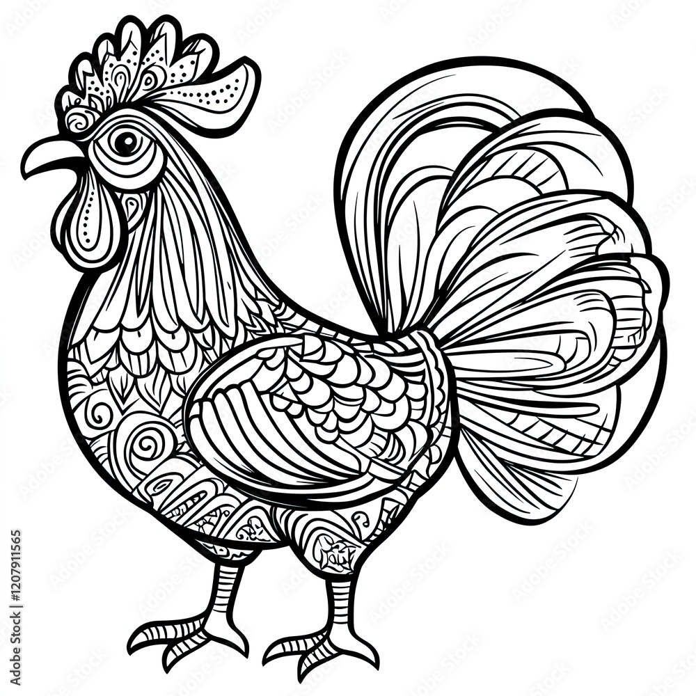 Zentangle Rooster Illustration Simple Coloring Page for Kids Stock ...