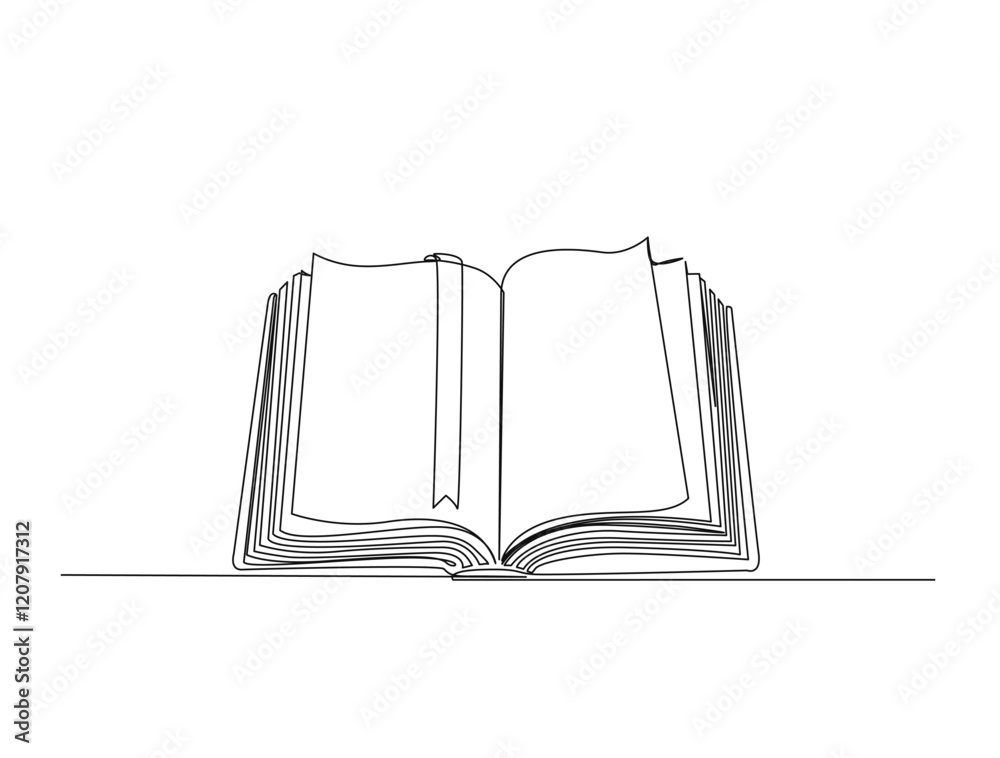 Continuous one line drawing of opened book design. Book for idea ...