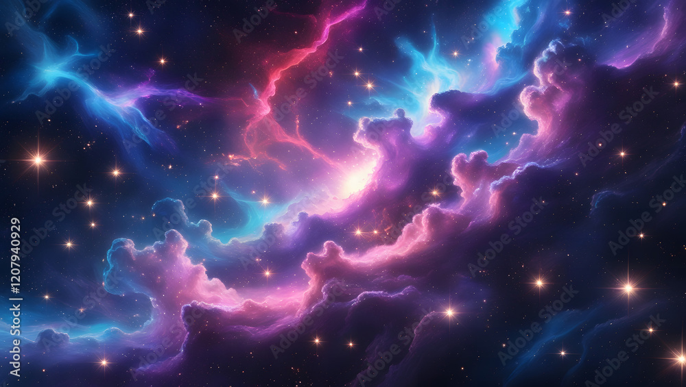 360 degree equirectangular projection space background with nebula and ...