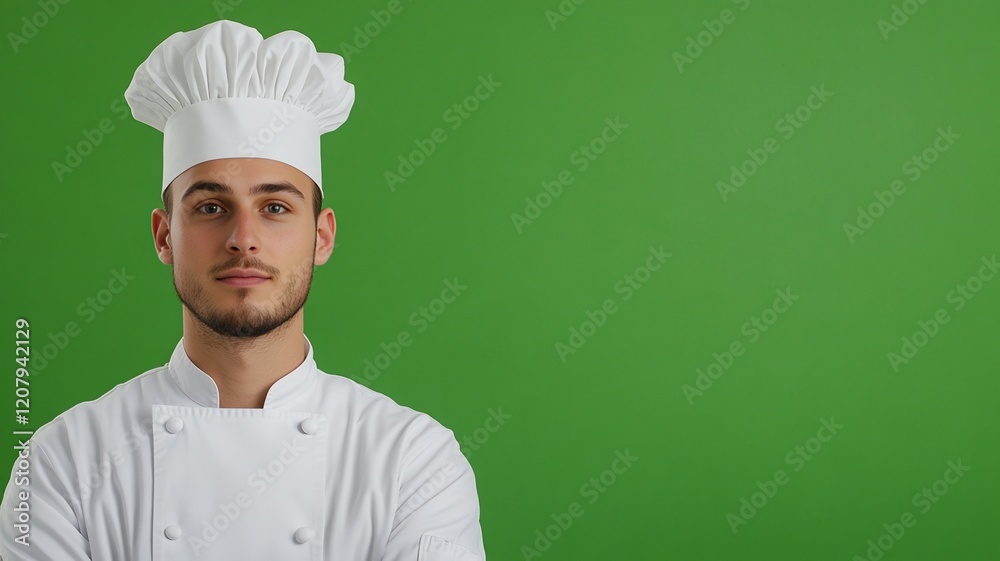 Chef in White Uniform with Green Screen Background Portrait ...