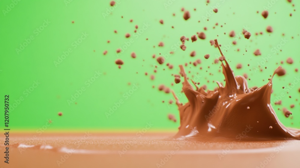 Chocolate Splash Against Vibrant Green Screen Background Showcasing ...