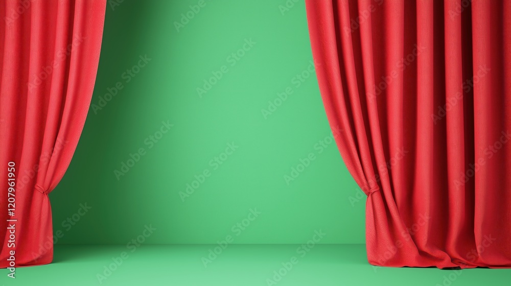 Red Stage Curtains Parting to Reveal Green Screen Background for Studio ...