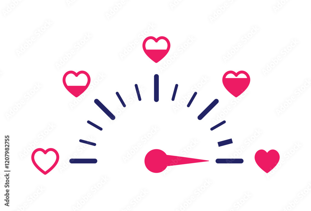 love level indicator meter with heart icon. love speedometer vector ...