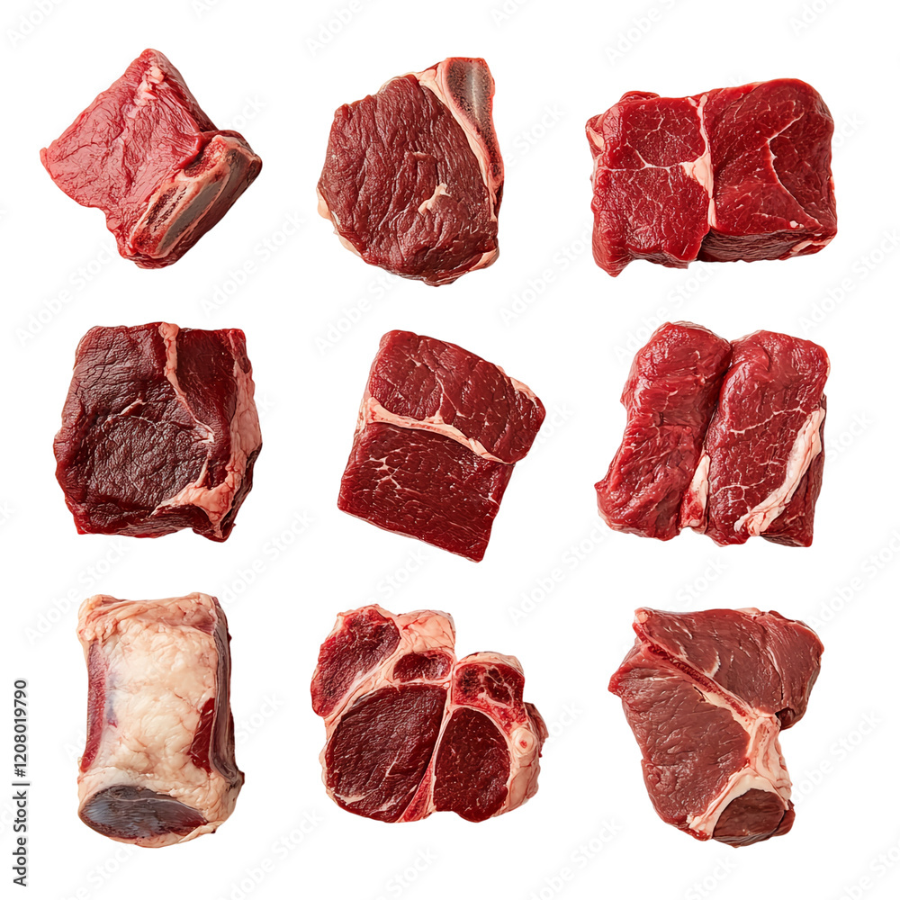 Raw beef cuts isolated on a transparent background, PNG image, cut out. Stock Photo | Adobe Stock