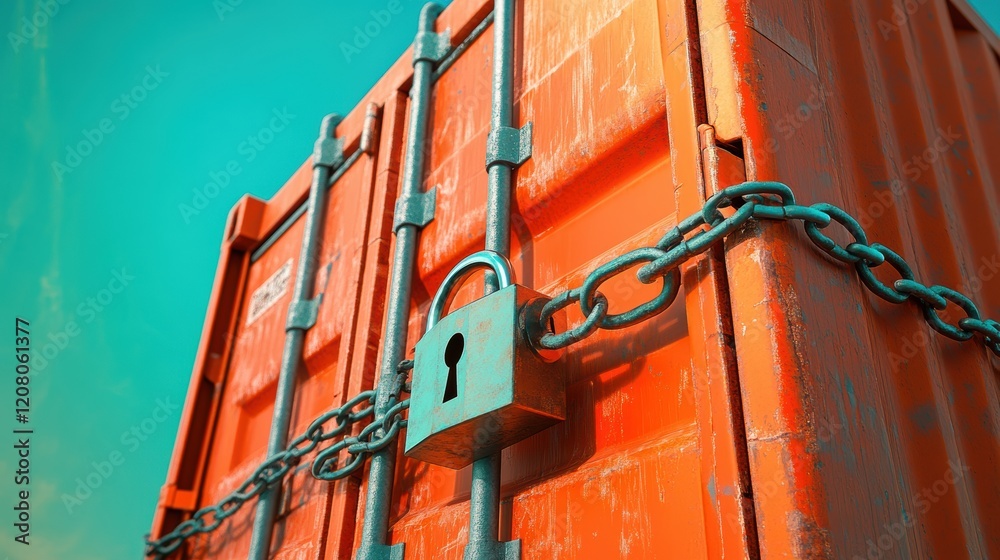 Secured shipping containers locked with chains and padlocks industrial ...
