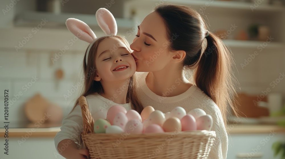Easter Love: A tender moment between a mother and daughter, sharing the joy of Easter. The ...