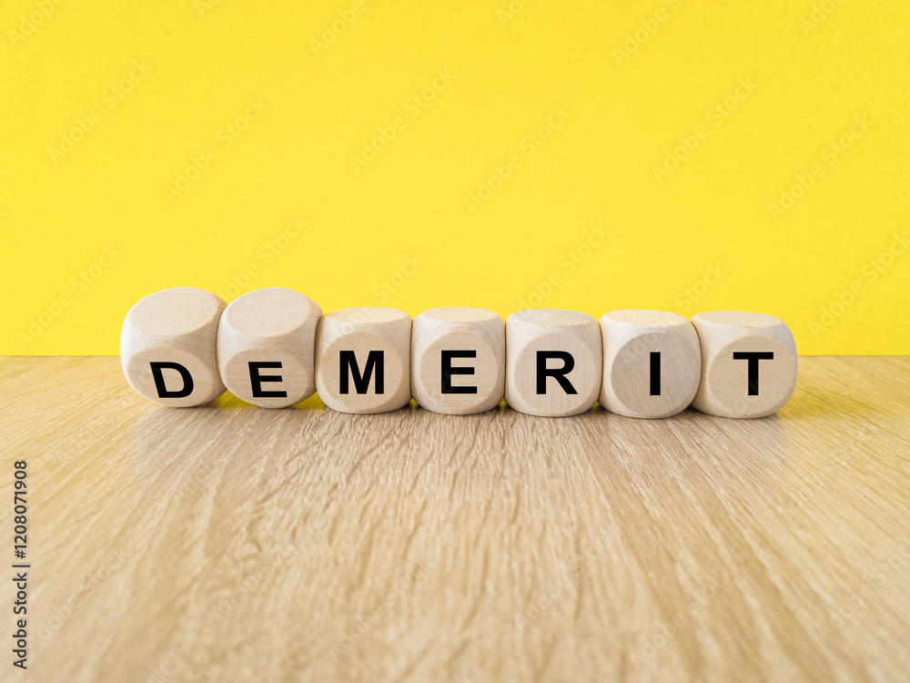 Demerit or merit symbol. Male hand flips the wooden cubes and changes ...