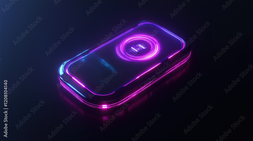 Futuristic illustration magnetic power bank, holographic interface ...