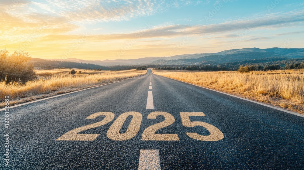 Road to 2025 with an empty road with written 2025 and arrow pointing ...