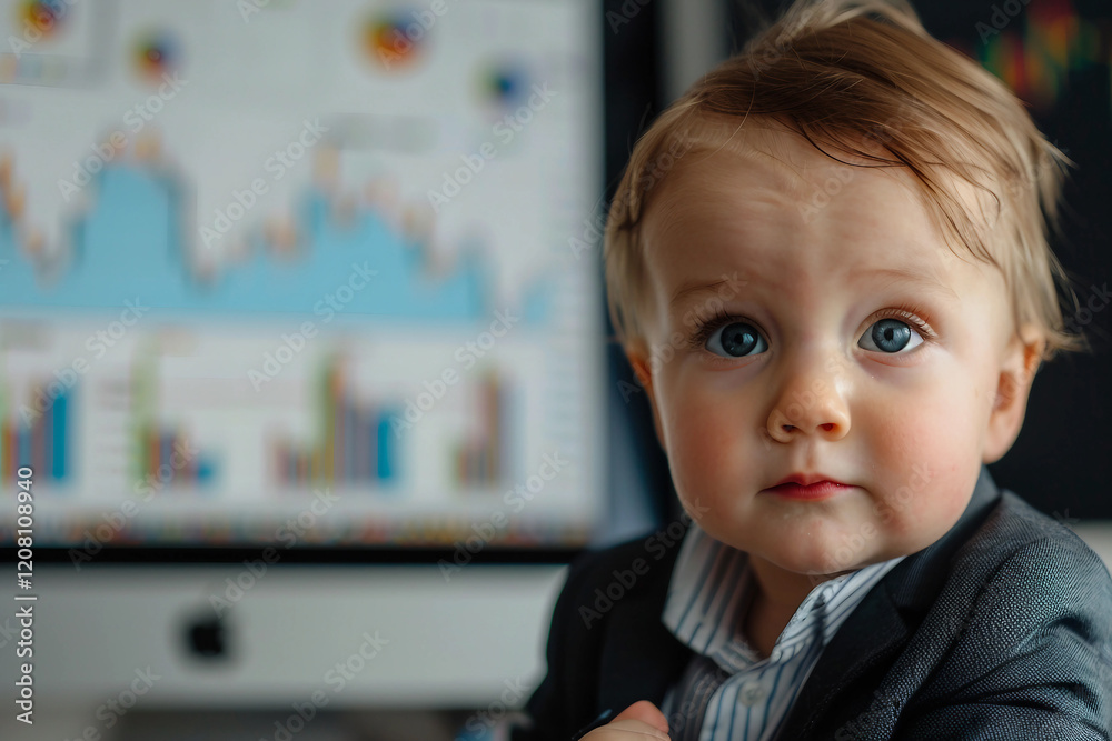 Generative AI Image of a Baby in Formal Costume with Stock Charts ...