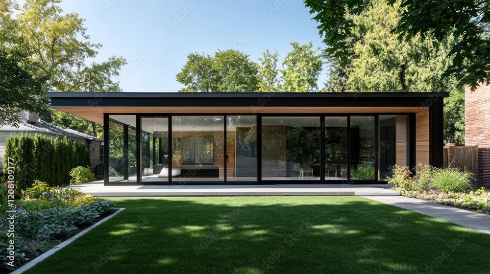 Two-bedroom minimalist house plan with clear zoning between private and ...