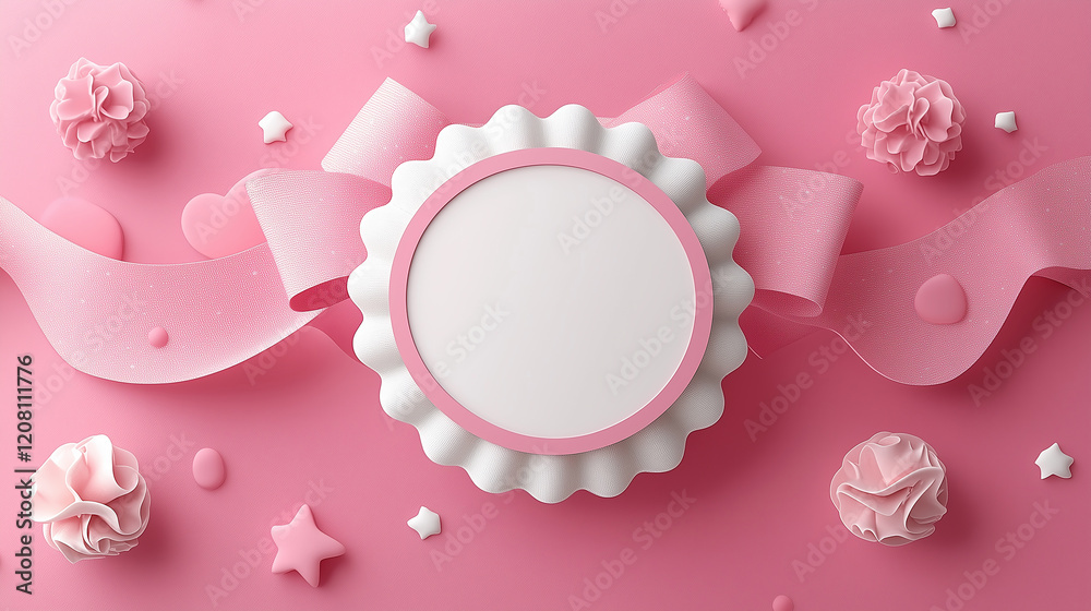 Pink label with white border and pink background, vector style, simple ...
