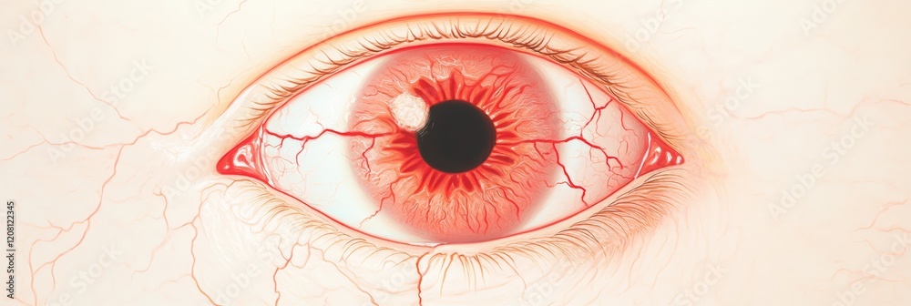 Medical illustration showing acute viral conjunctivitis causing red eye ...