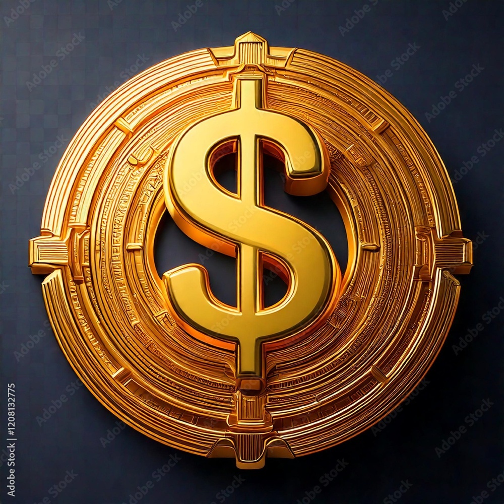3D Gold Dollar Symbol Isolated on Transparent Background for Design and ...