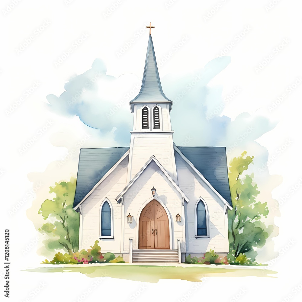 Cute Church clipart. Watercolor illustration. Illustrative clipart ...